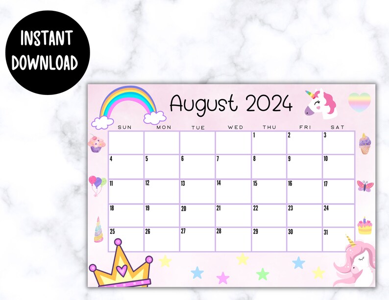 EDITABLE Printable August Calendar 2024 Kid's Calendar Preschool ...