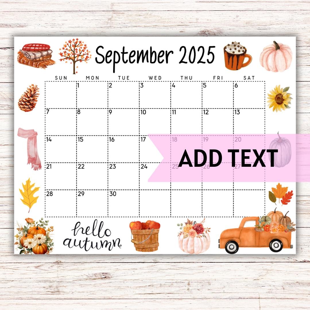EDITABLE September Calendar 2025 | Cute Fall Calendar W/ Pumpkins ...