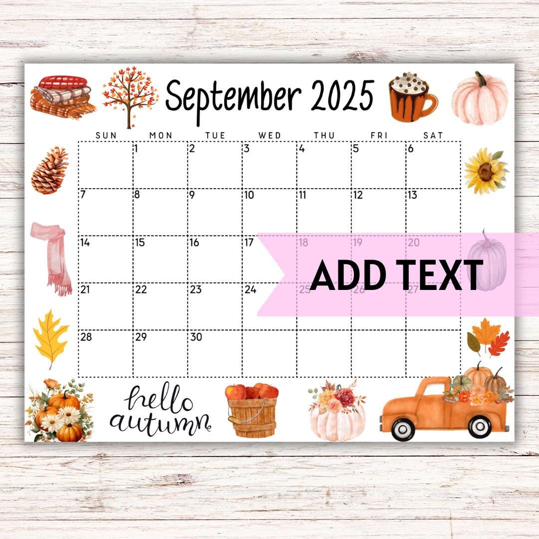 EDITABLE September Calendar 2025 | Cute Fall Calendar W/ Pumpkins ...