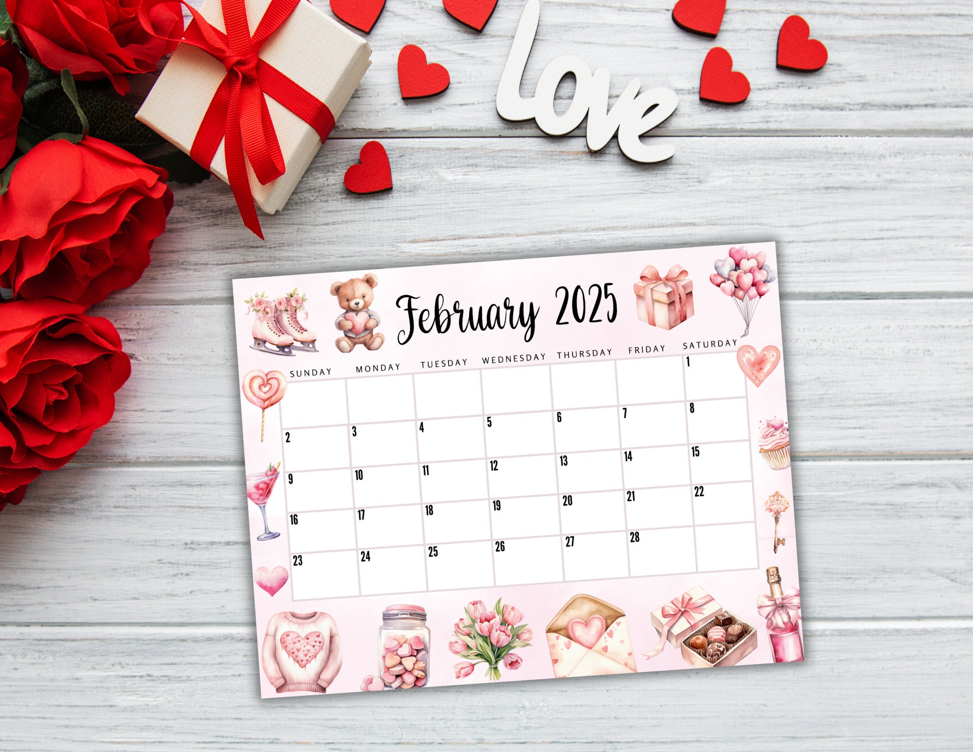 EDITABLE Printable February Calendar 2025 | Cute Valentine's Day ...