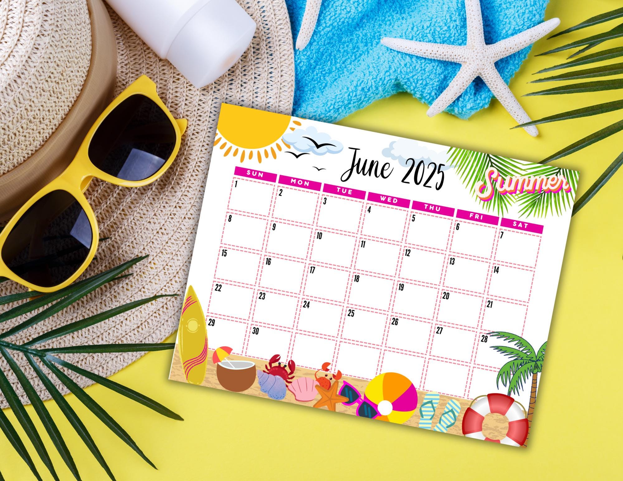 EDITABLE Printable June Calendar 2025 | Beach Themed Calendar W/ Sea ...