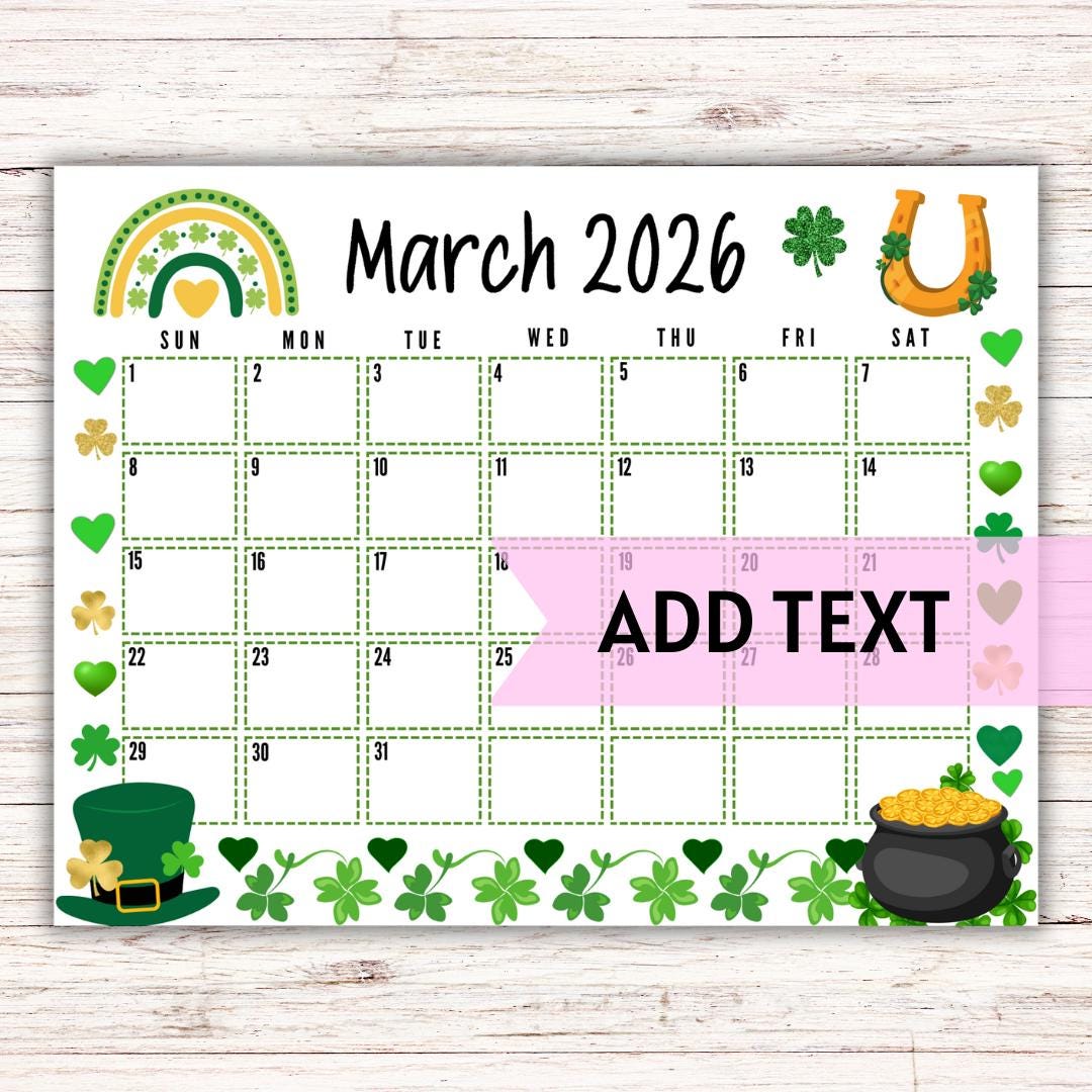 EDITABLE Printable March 2026 Calendar | St. Patrick's Day Themed ...