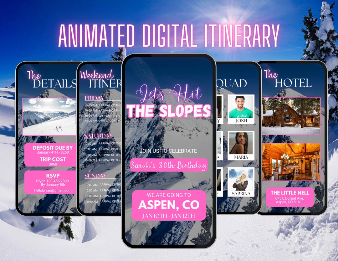 Digital Ski Trip Itinerary Invitation | Animated Weekend Itinerary ...