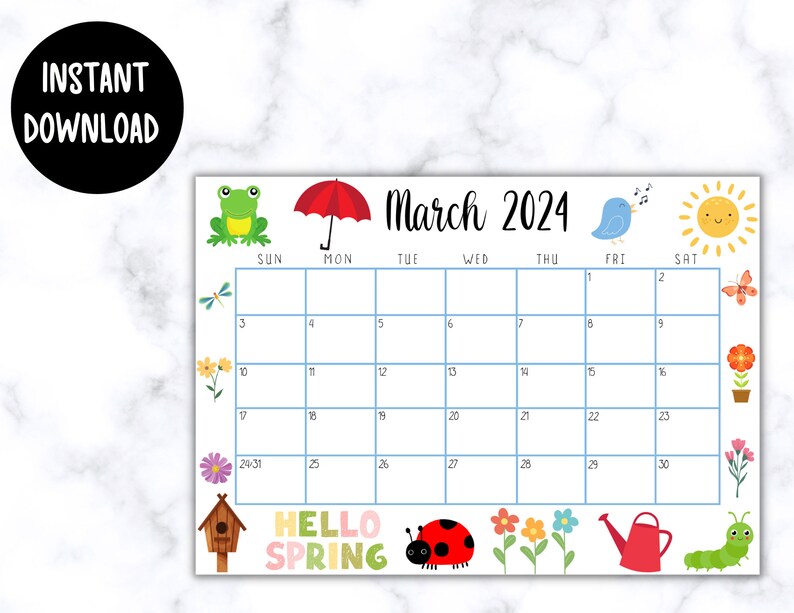 EDITABLE Printable March Calendar 2024 Spring March 2024 Calendar ...