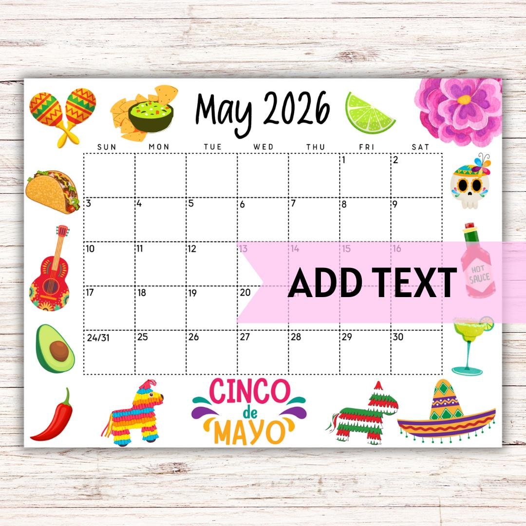 EDITABLE Printable May Calendar 2026 | Cinco De Mayo Themed Calendar ...