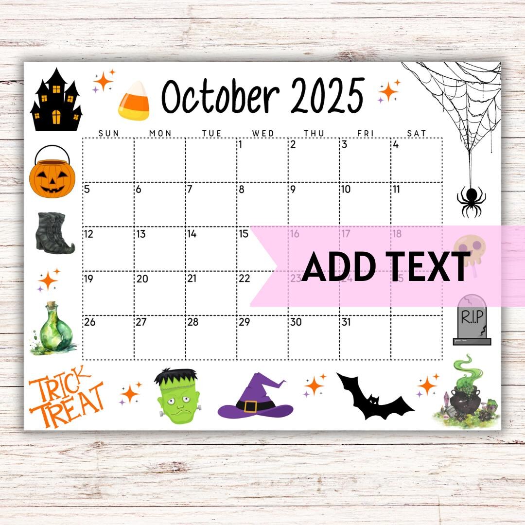 EDITABLE Printable October Calendar 2025 | Halloween Calendar | Cute ...