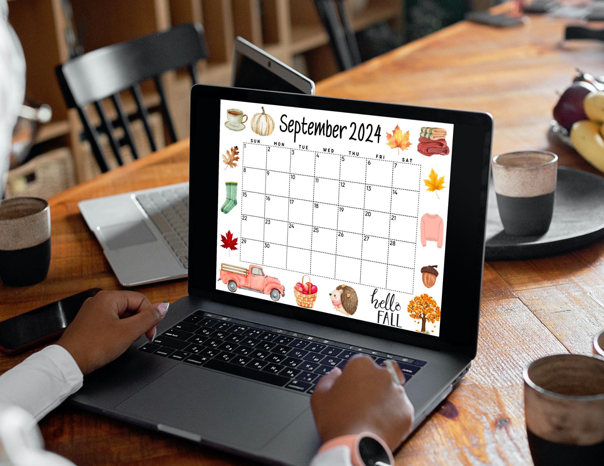 EDITABLE September Calendar 2024 Cute Fall Calendar W/ Fall Leaves ...
