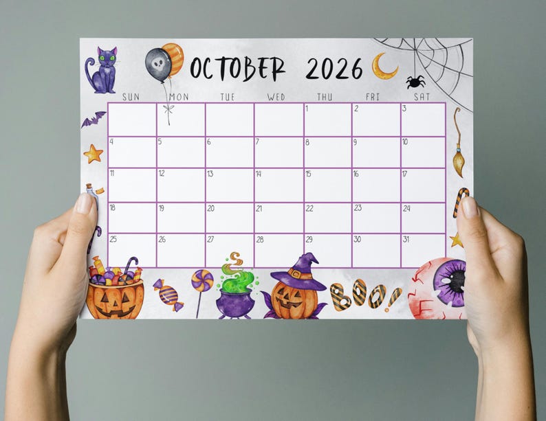EDITABLE Printable October Calendar 2026 | Cute & Spooky Halloween ...