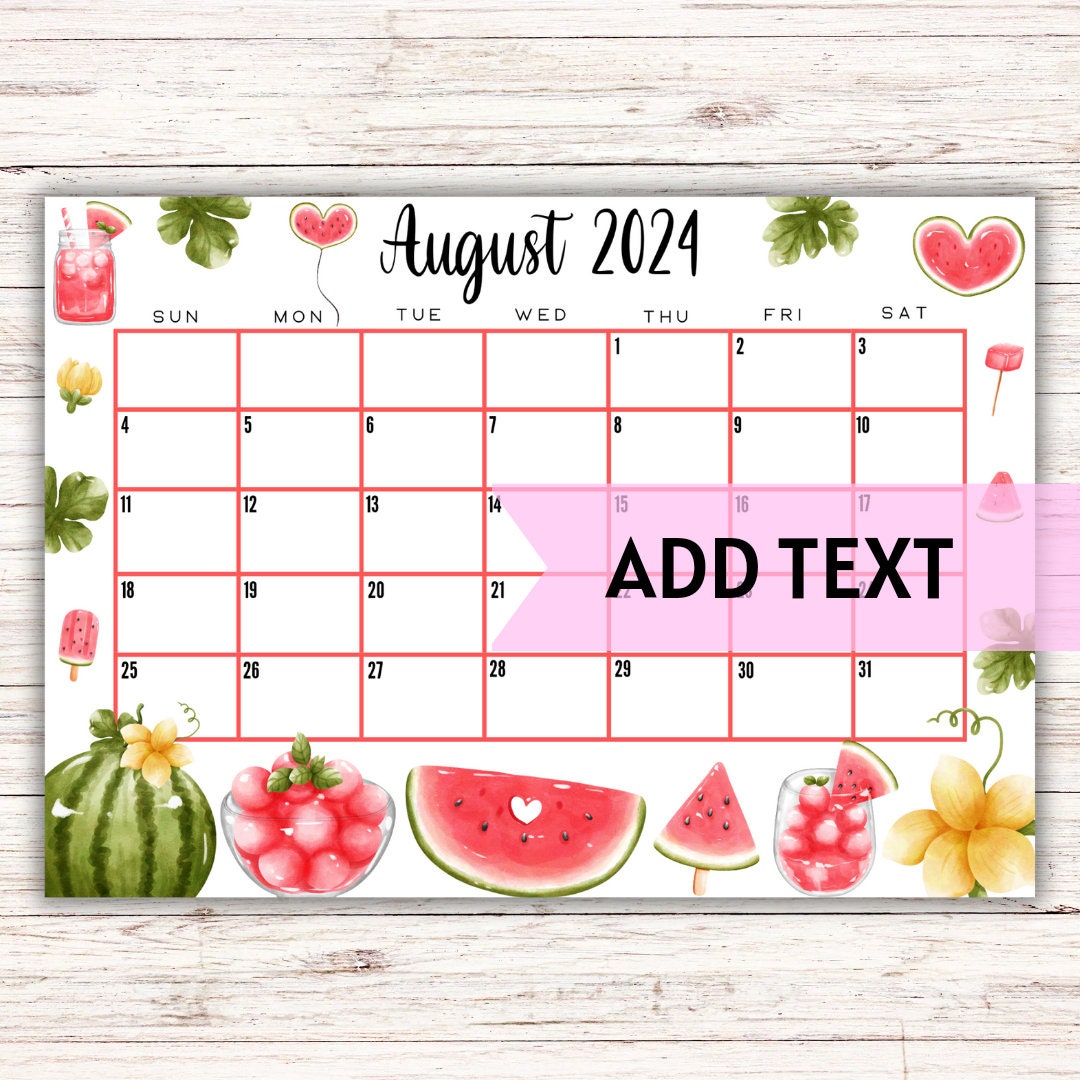 Calendario EDITABLE Agosto 2024 / Calendario Imprimible 2024 ...