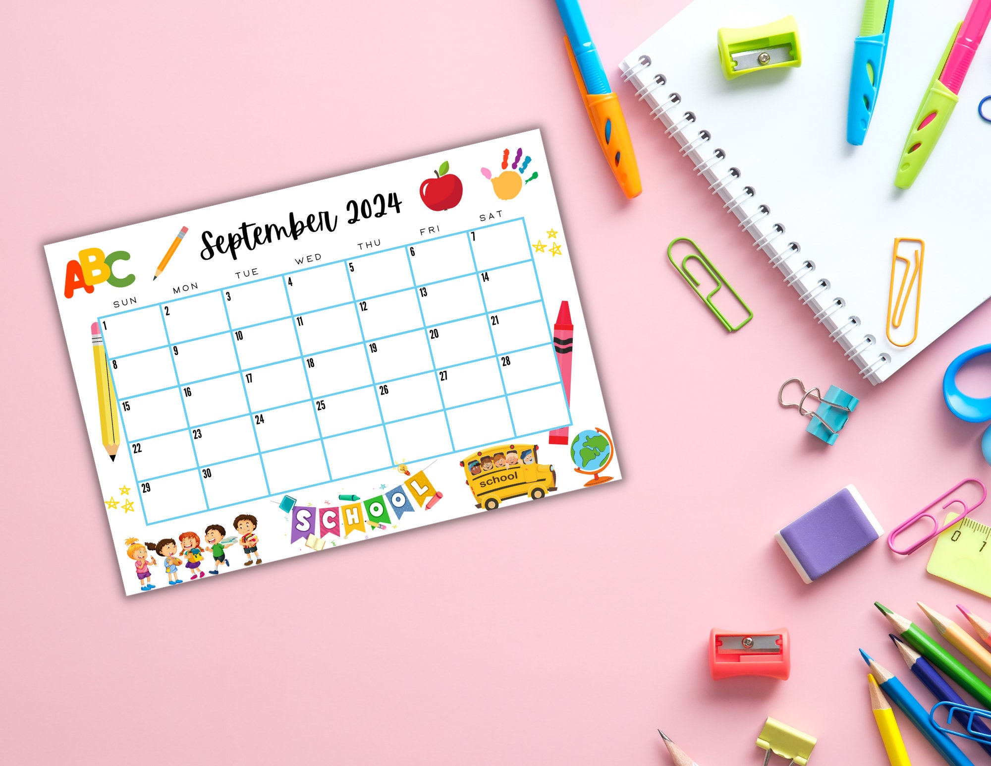 EDITABLE Printable September Calendar 2024 Back to School - Etsy