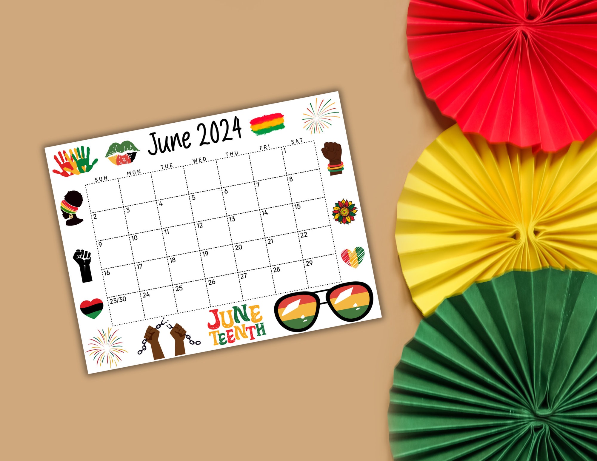 EDITABLE Printable June Calendar 2024 Juneteenth Calendar Black History ...
