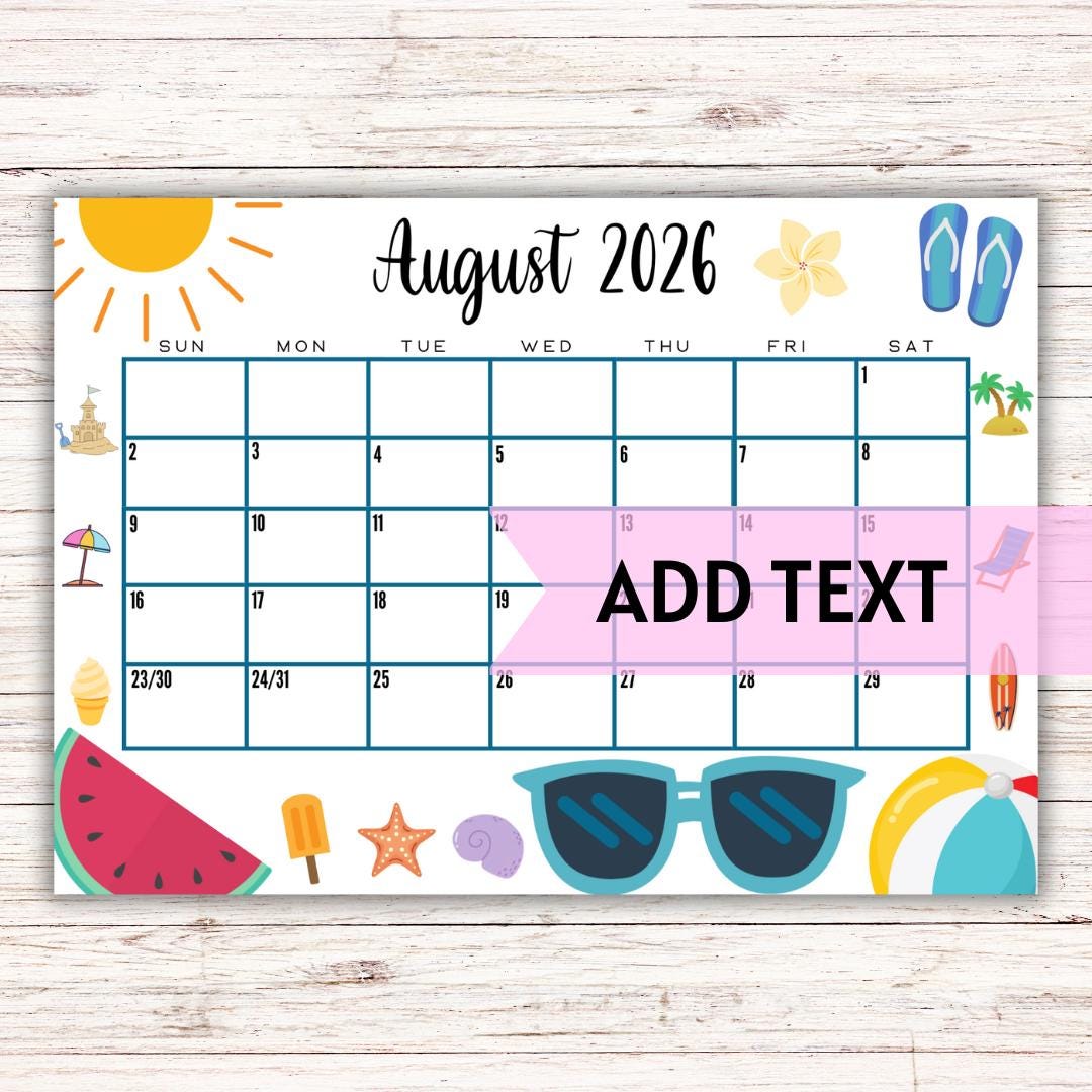 EDITABLE Printable August Calendar 2026 | Cute Summer Themed Calendar W ...