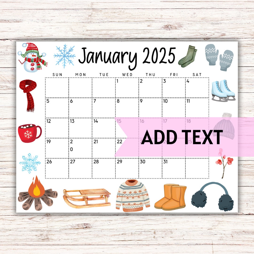 EDITABLE Printable January 2025 Calendar Beautiful Winter Themed ...