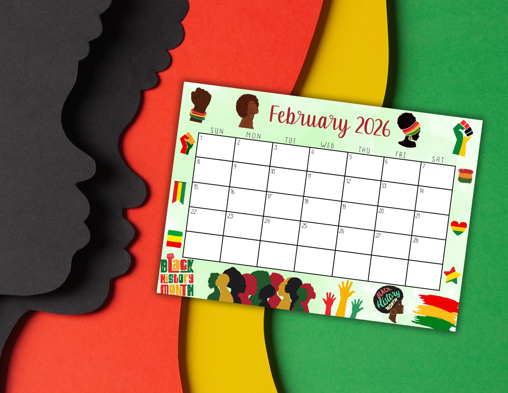 EDITABLE Printable February Calendar 2026 | Black History Month ...
