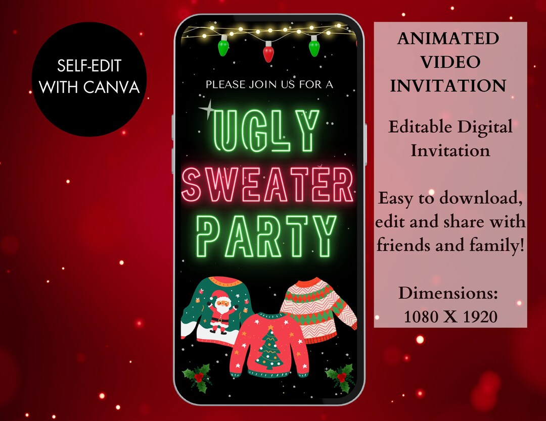 Digital Ugly Sweater Party Invitation | Digital Animated Christmas ...