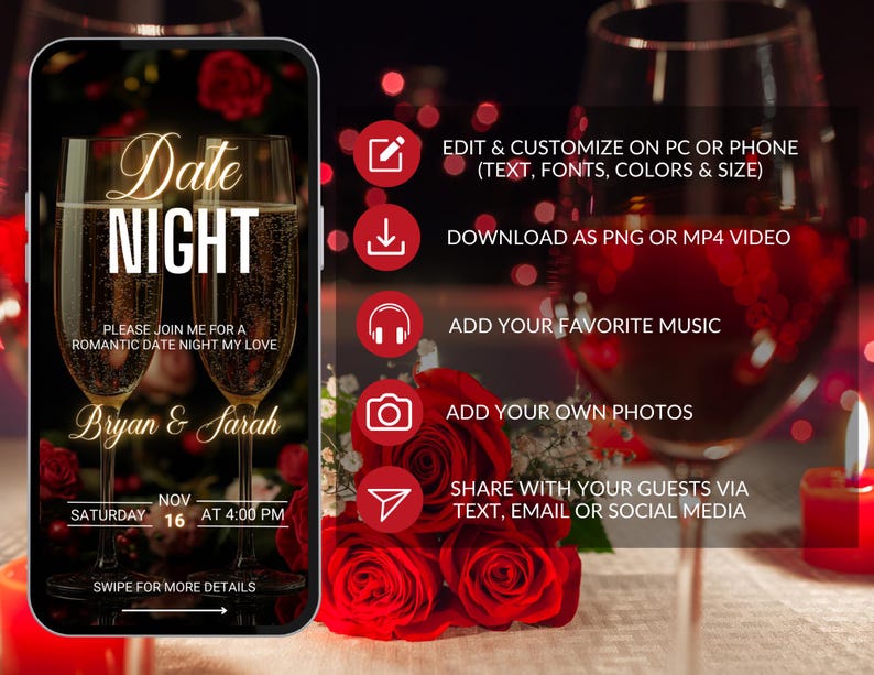 Digital Dinner Date Night Invitation for Couples | Romantic Date Night ...