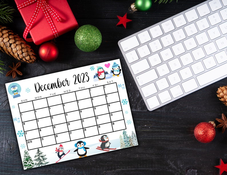 EDITABLE Printable December Calendar 2023 Cute Christmas Penguin ...