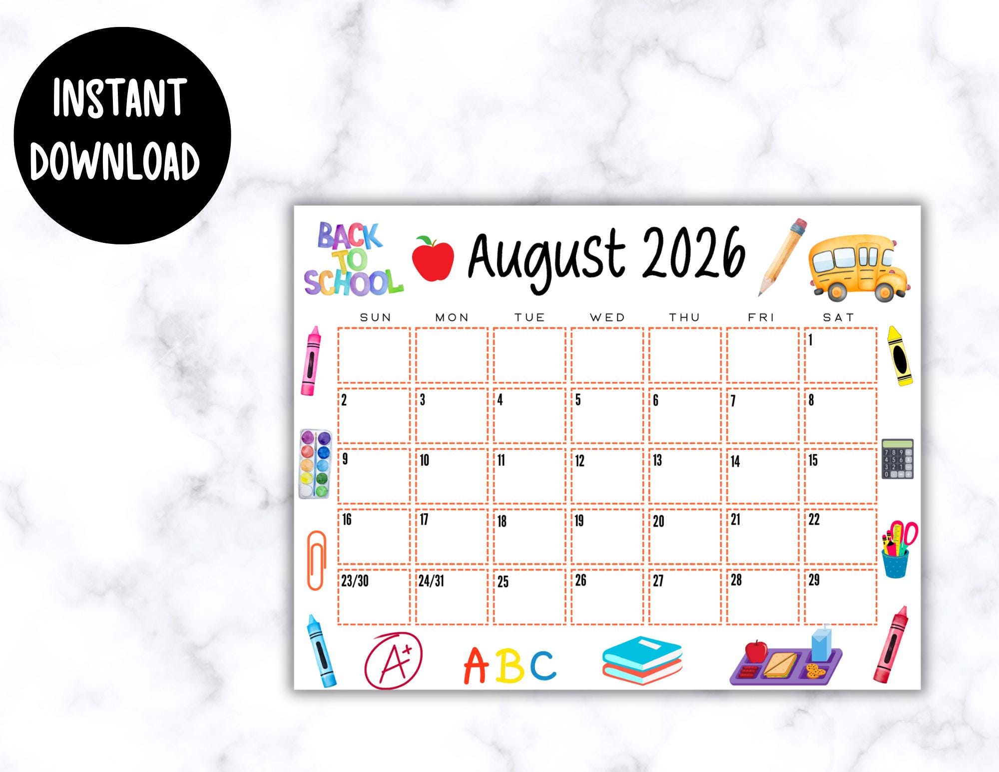 EDITABLE Printable August Calendar 2026 | Back to School Calendar ...