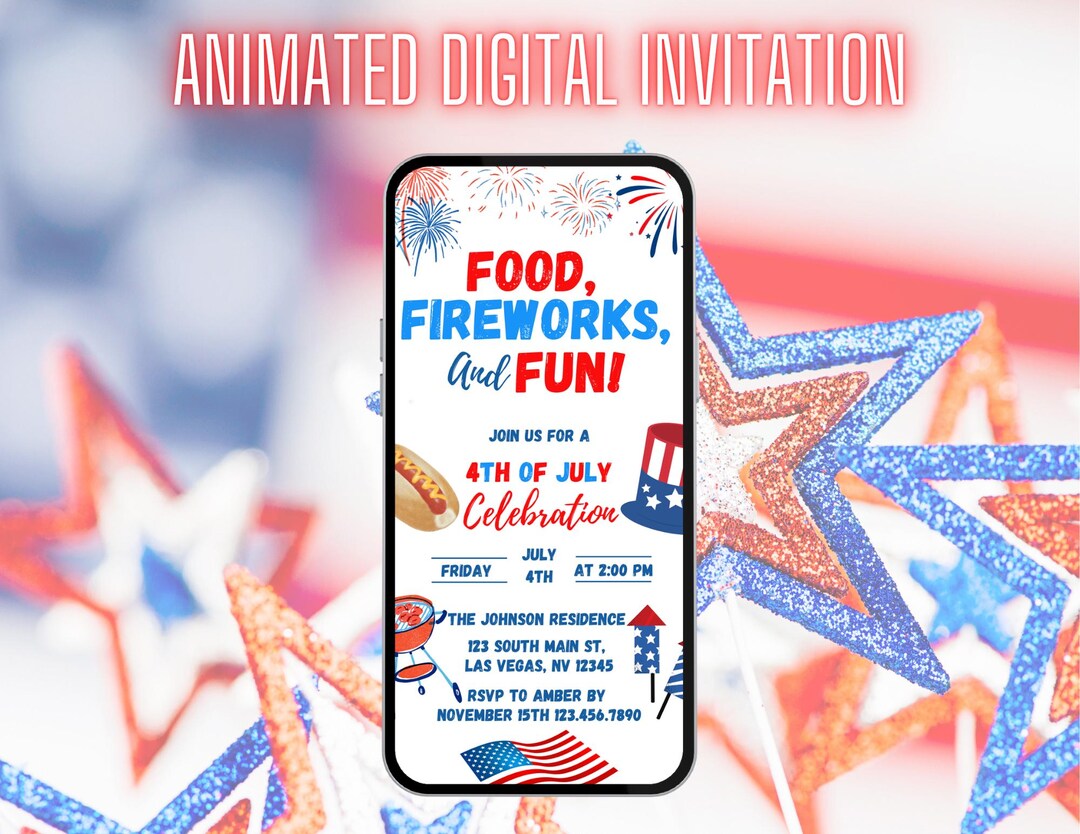 Digital 4th of July Party Invitation | Independence Day Celebration ...