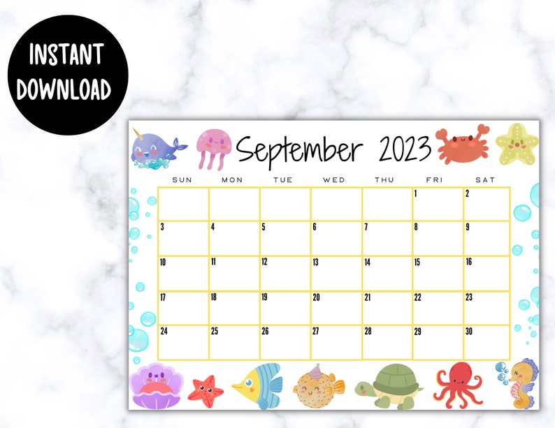 EDITABLE Printable September Calendar 2023 Cute Kid's - Etsy