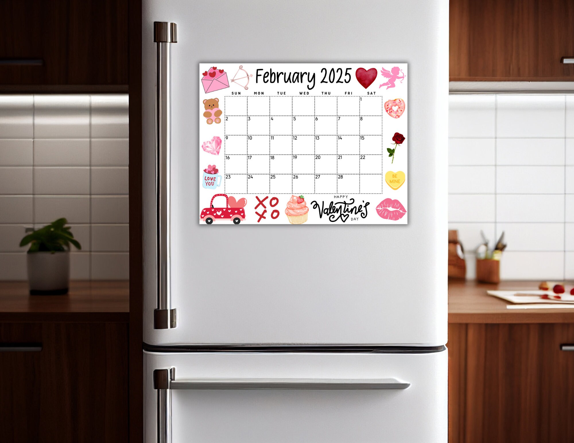 EDITABLE Printable February Calendar 2025 Cute Valentine's Day Calendar ...