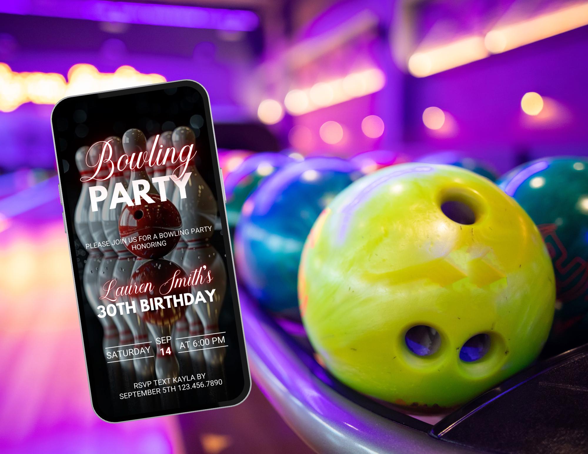 Digital Bowling Party Invitation | Bowling Party Invite | Bowling ...