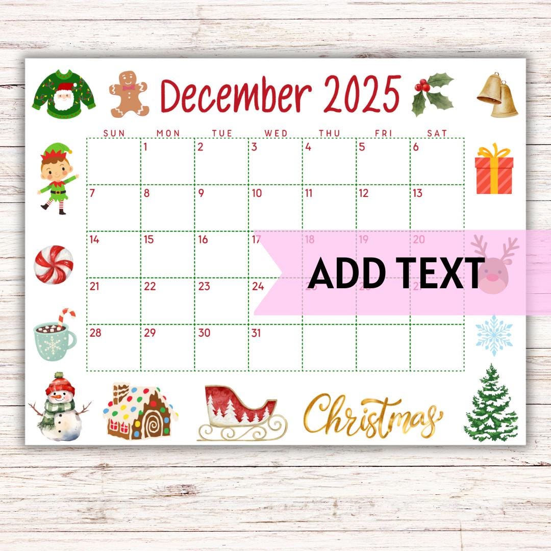 EDITABLE Printable December Calendar 2025 | Cute Christmas Themed ...