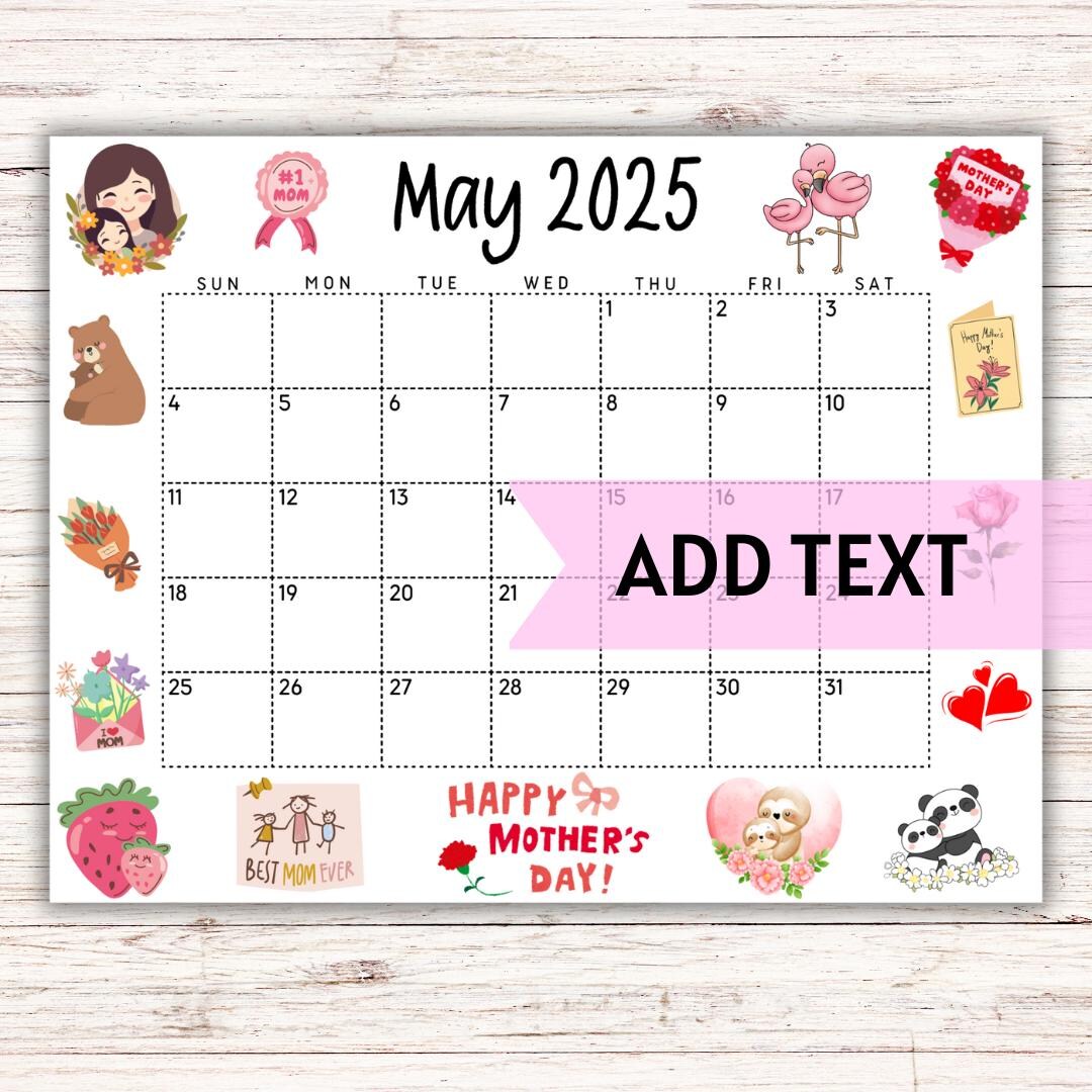 Calendário de maio de 2025 para IMPRIMIR Calendário editável e fofo do ...