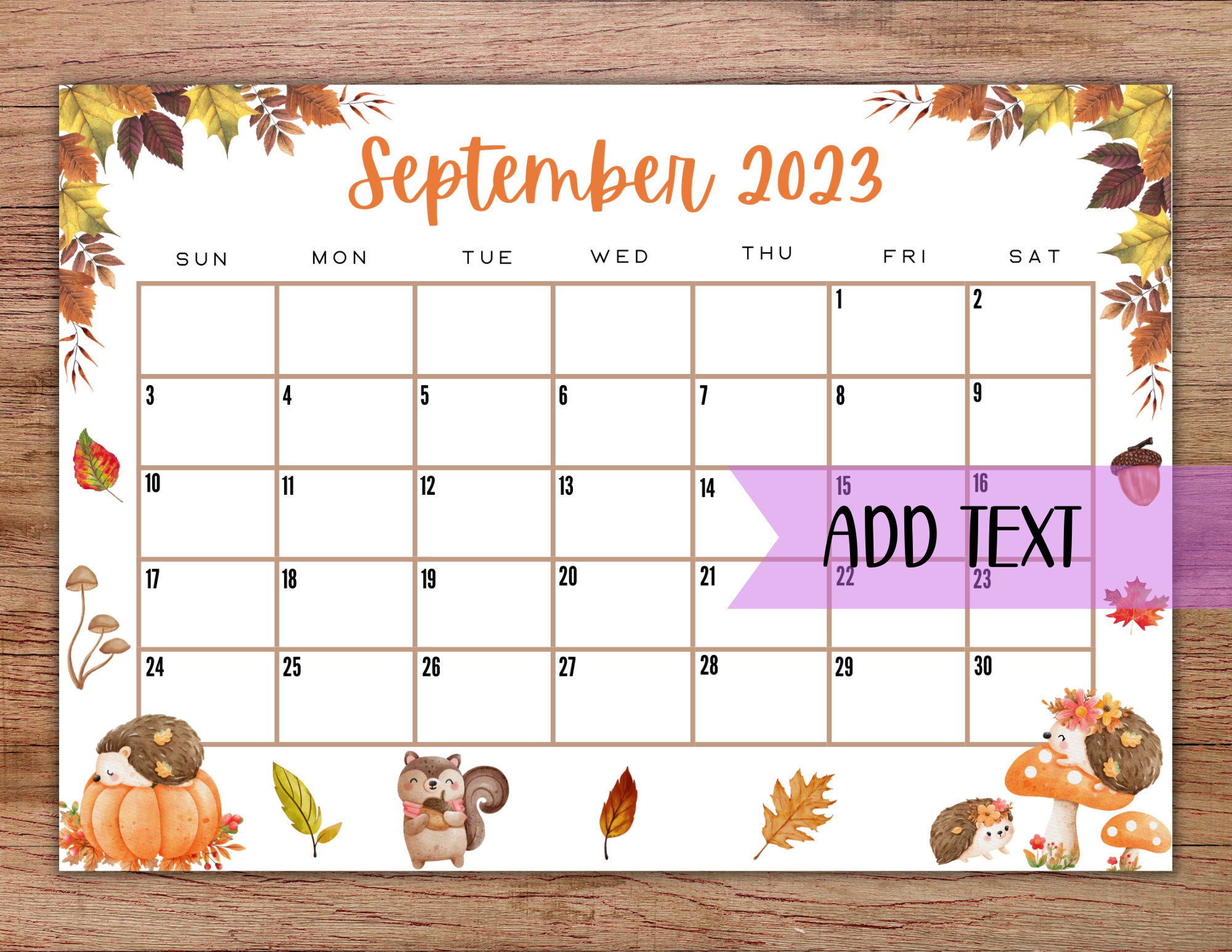 EDITABLE Printable September Calendar 2023 Cute September - Etsy