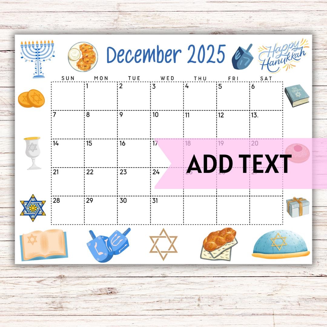 EDITABLE December Calendar 2025 | Printable Blue Hanukkah Calendar ...