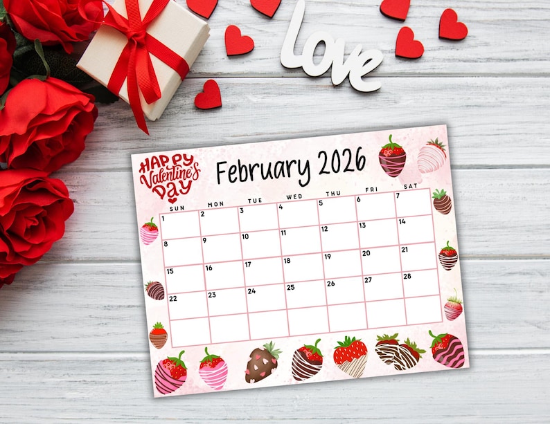 EDITABLE Printable February Calendar 2026 | Cute Valentine's Day ...