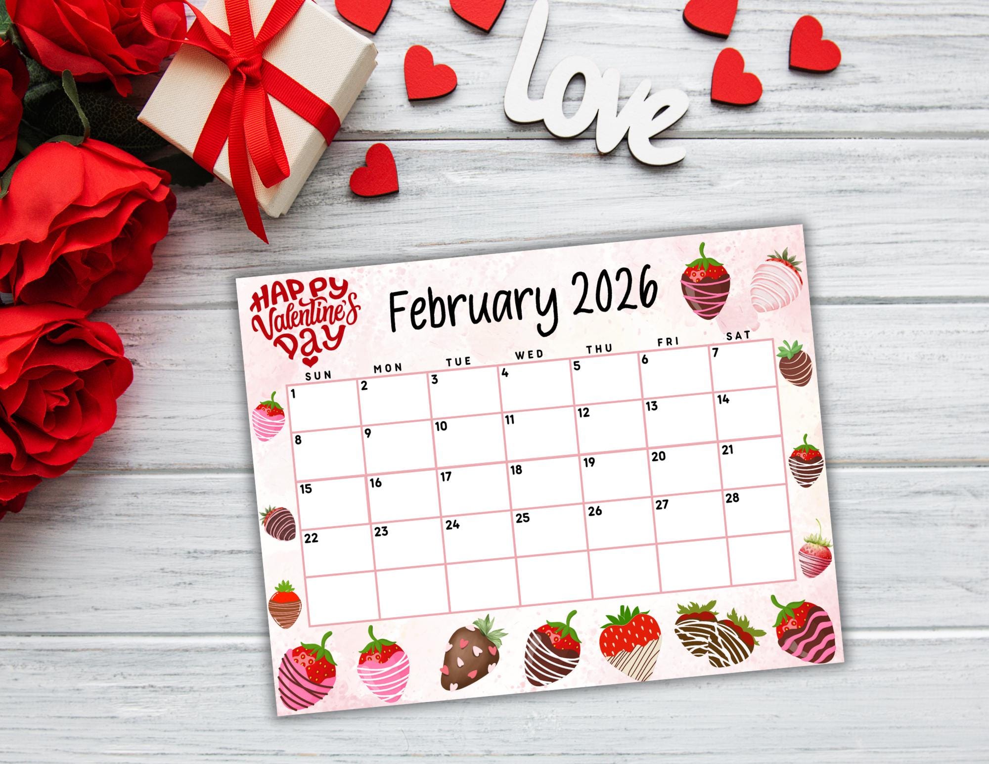 EDITABLE Printable February Calendar 2026 | Cute Valentine's Day ...