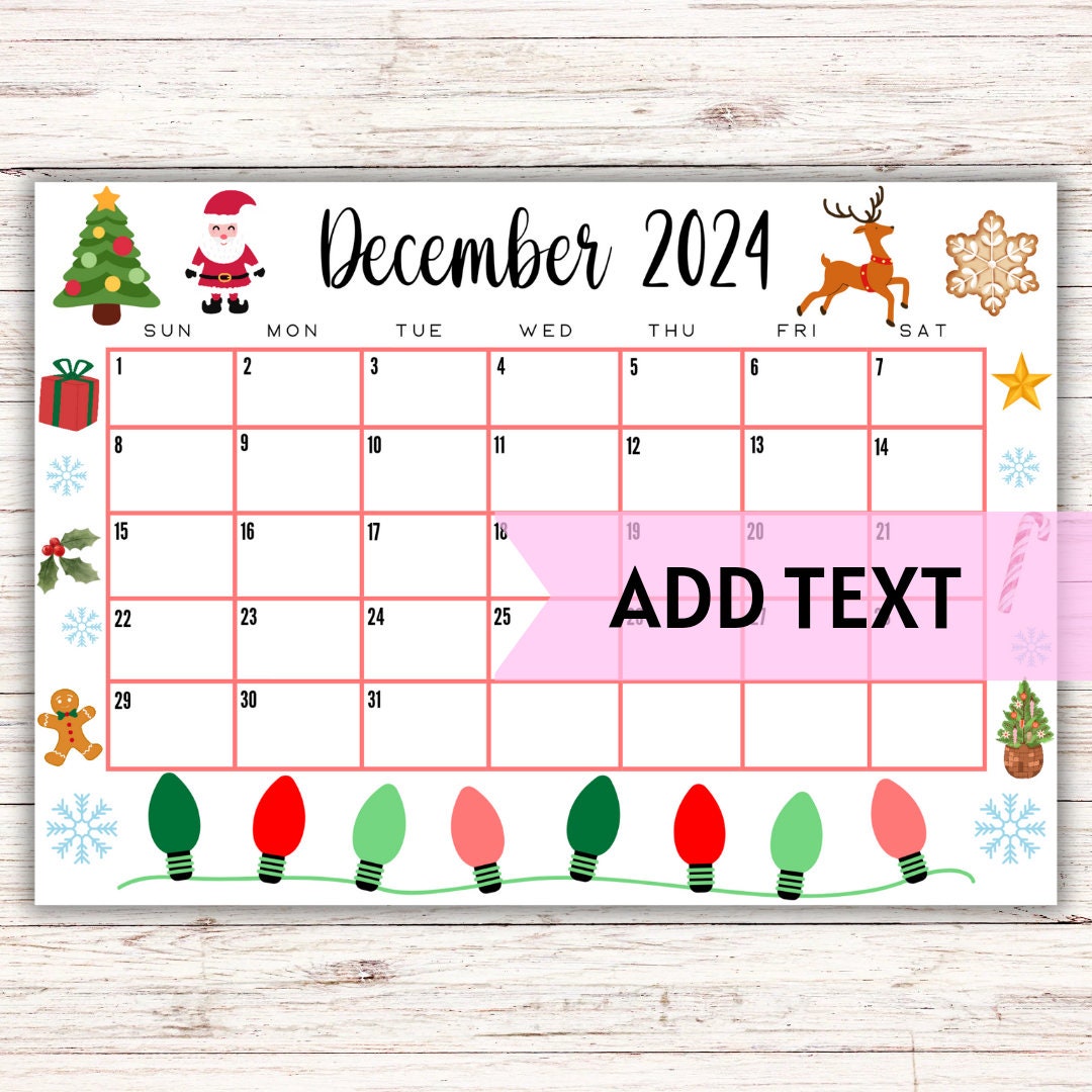 EDITABLE Printable December Calendar 2024 Christmas Calendar W/ Santa ...