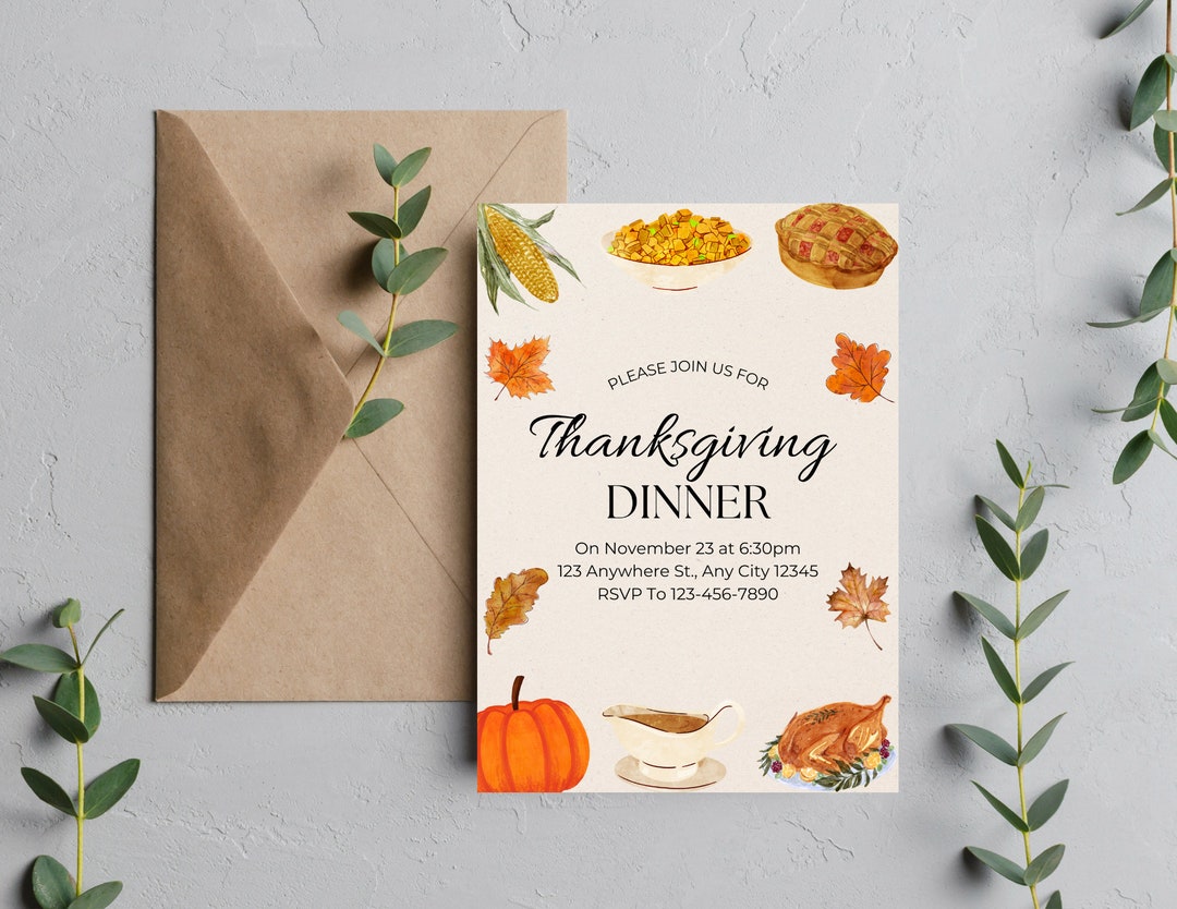 Thanksgiving Dinner Invitation Printable Let's Give Thanks Invitation ...