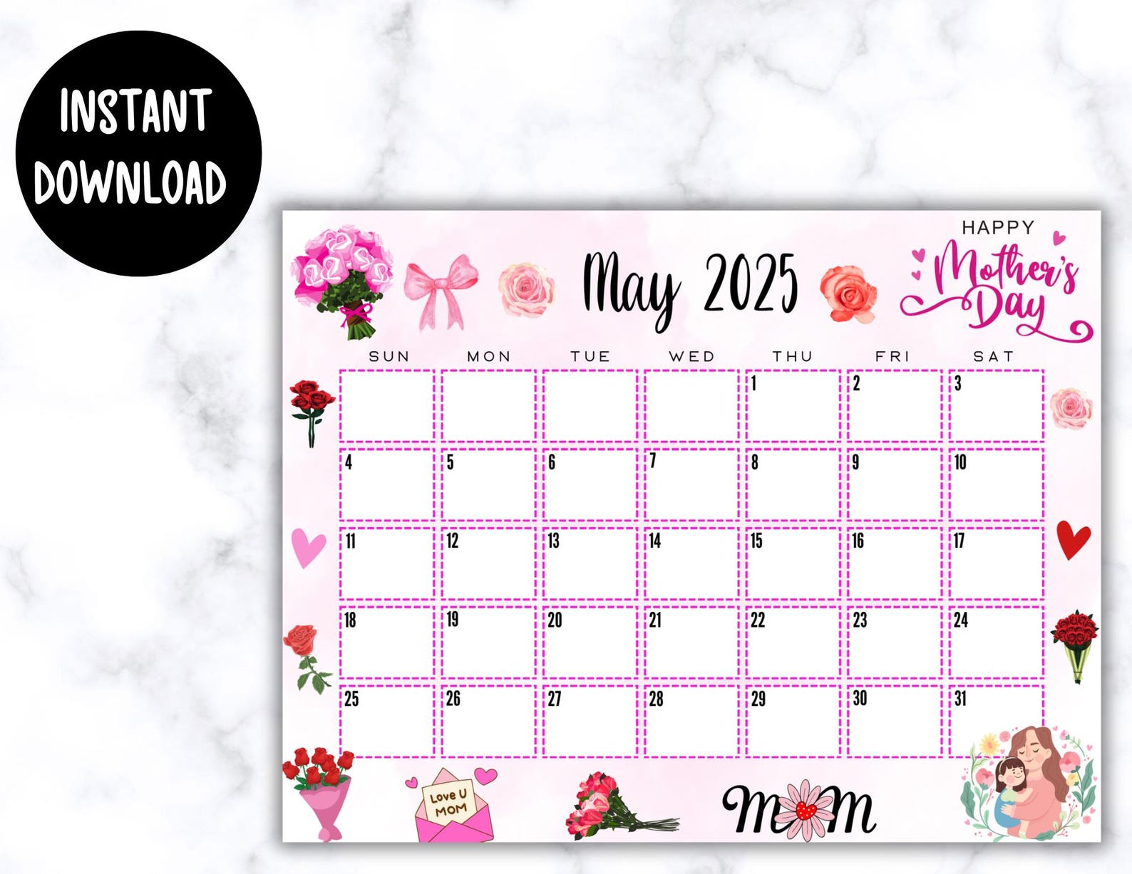 Calendario de mayo 2025 imprimible y editable / Lindo calendario del ...