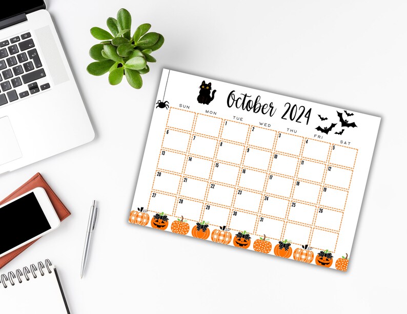 EDITABLE Printable October Calendar 2024 Halloween Calendar Cute and ...