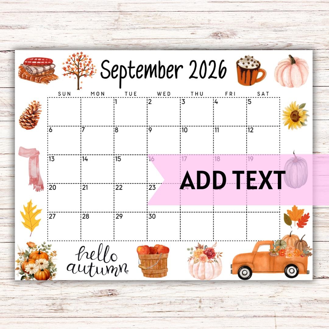 EDITABLE September Calendar 2026 | Cute Fall Calendar W/ Pumpkins ...