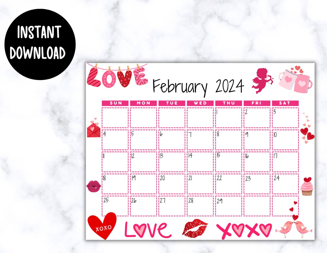 EDITABLE Printable February Calendar 2024 Cute - Etsy
