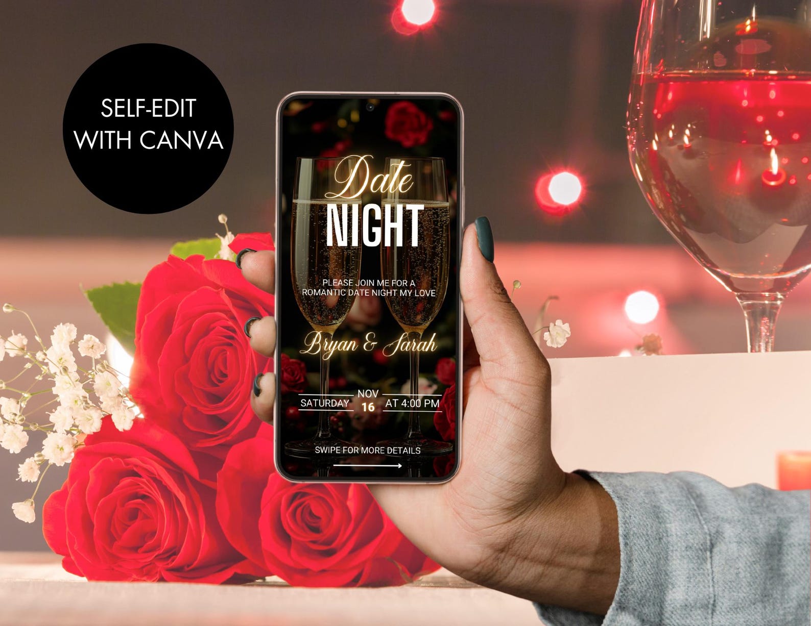Digital Dinner Date Night Invitation for Couples | Romantic Date Night ...