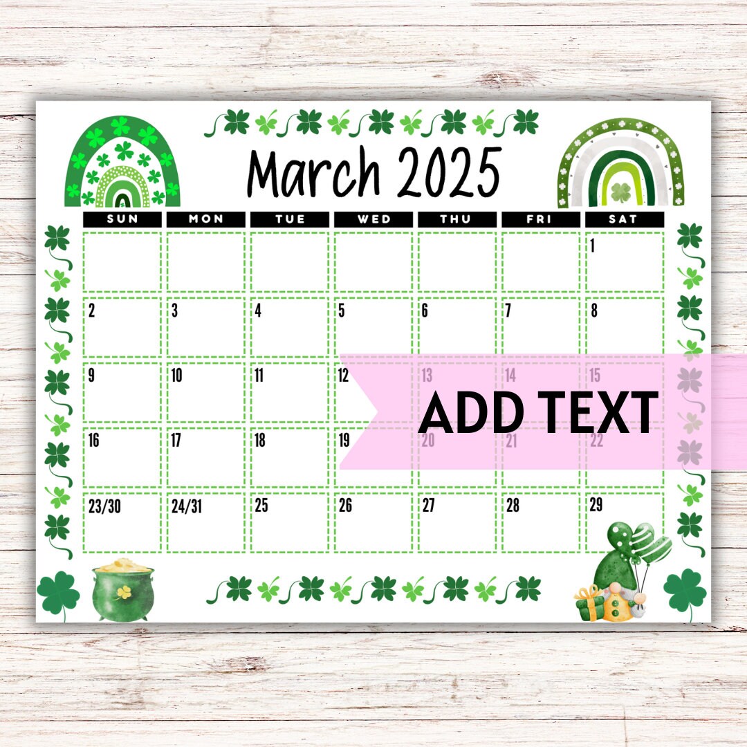 EDITABLE Printable March 2025 Calendar | Cute St. Patrick's Day ...