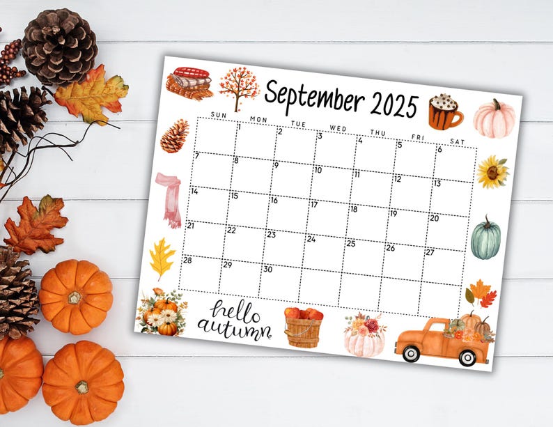 EDITABLE September Calendar 2025 | Cute Fall Calendar W/ Pumpkins ...