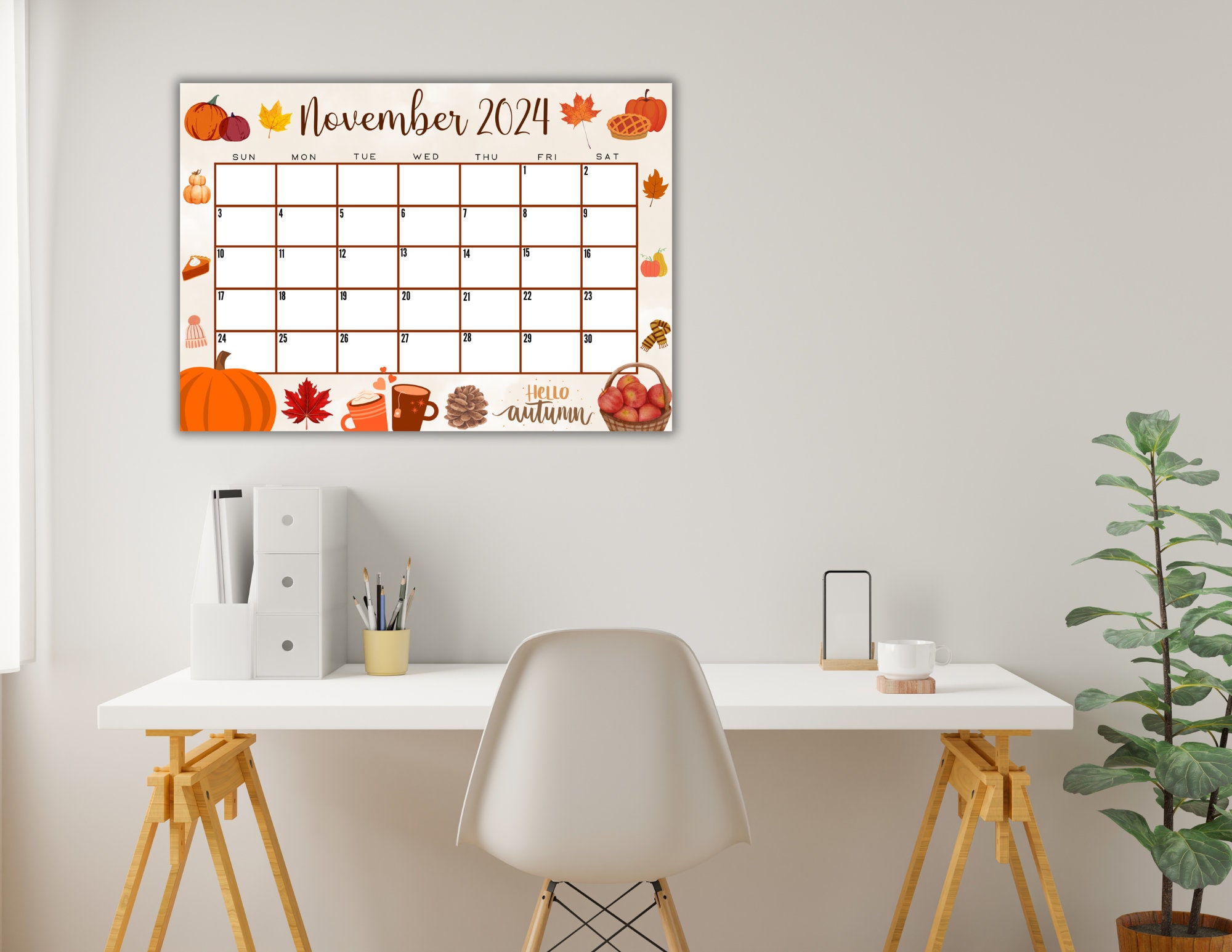 EDITABLE Printable November Calendar 2024 Beautiful Fall November ...