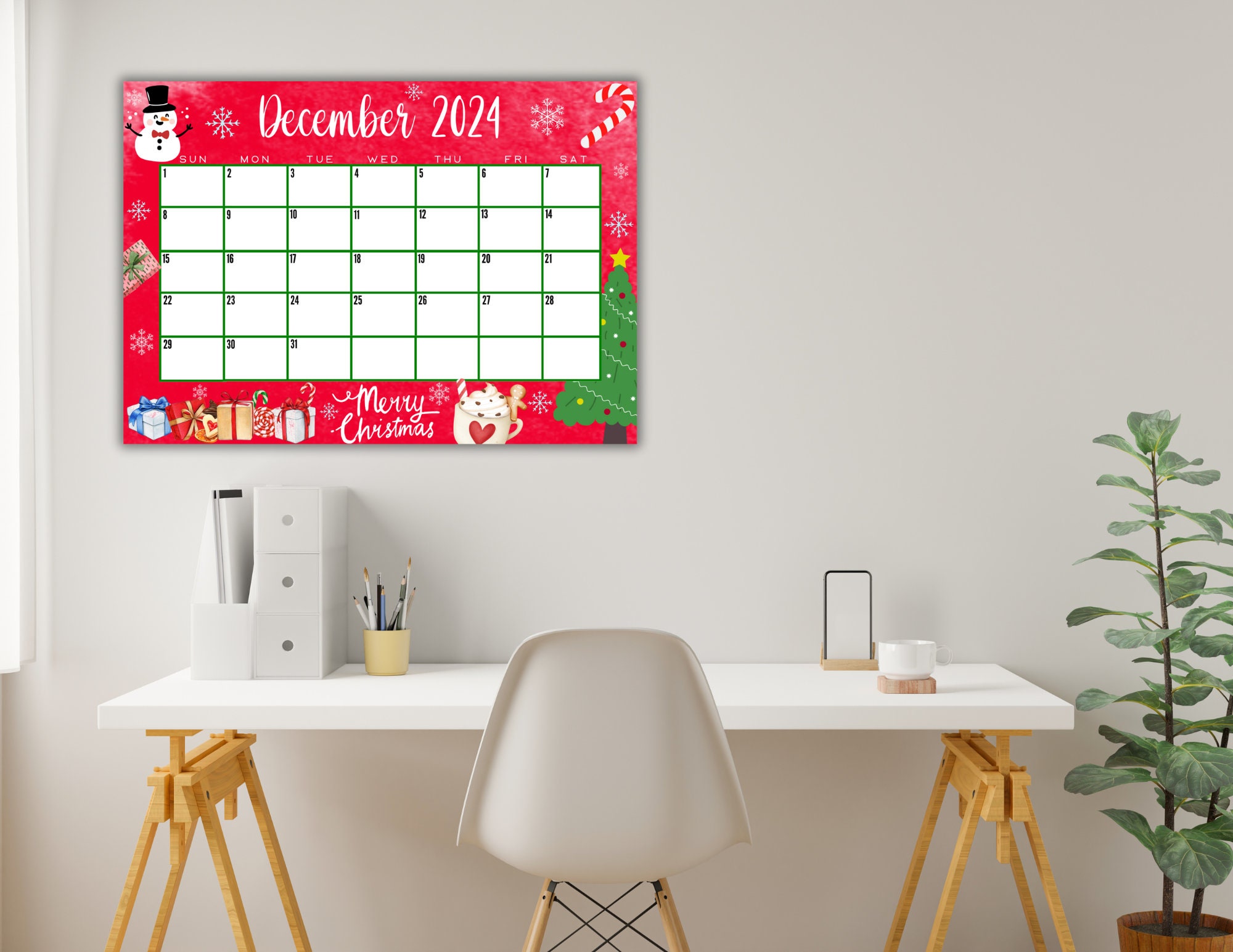 EDITABLE Printable December Calendar 2024 Cute Christmas December ...
