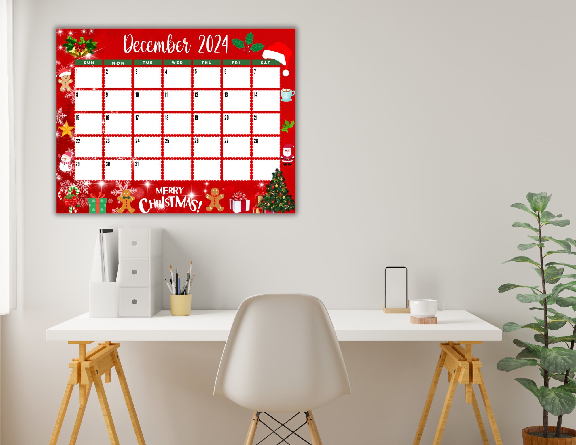 EDITABLE Printable December Calendar 2024 Cute Christmas Calendar ...