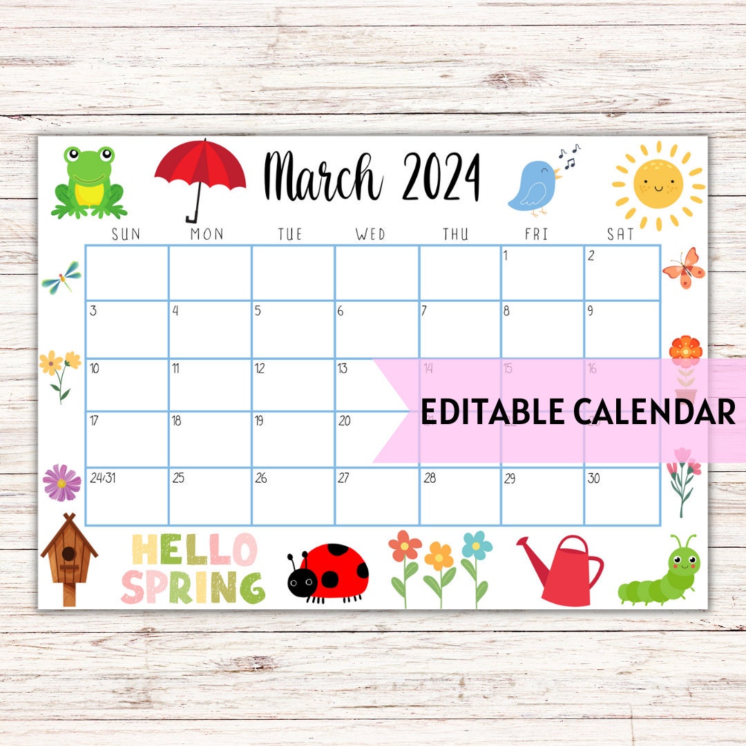 EDITABLE Printable March Calendar 2024 Spring March 2024 Calendar ...