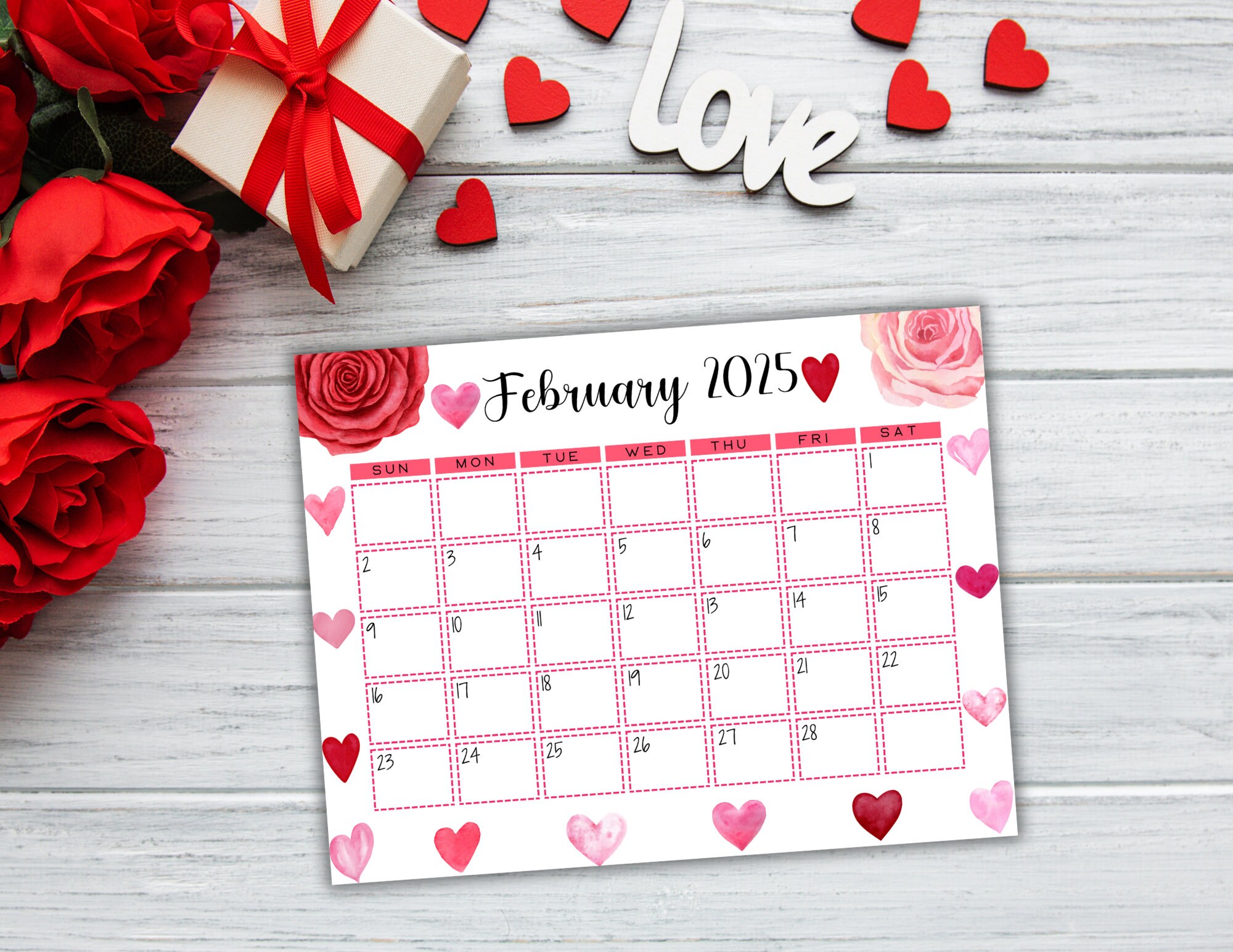 EDITABLE Printable February Calendar 2025 | Beautiful Valentine's Day ...