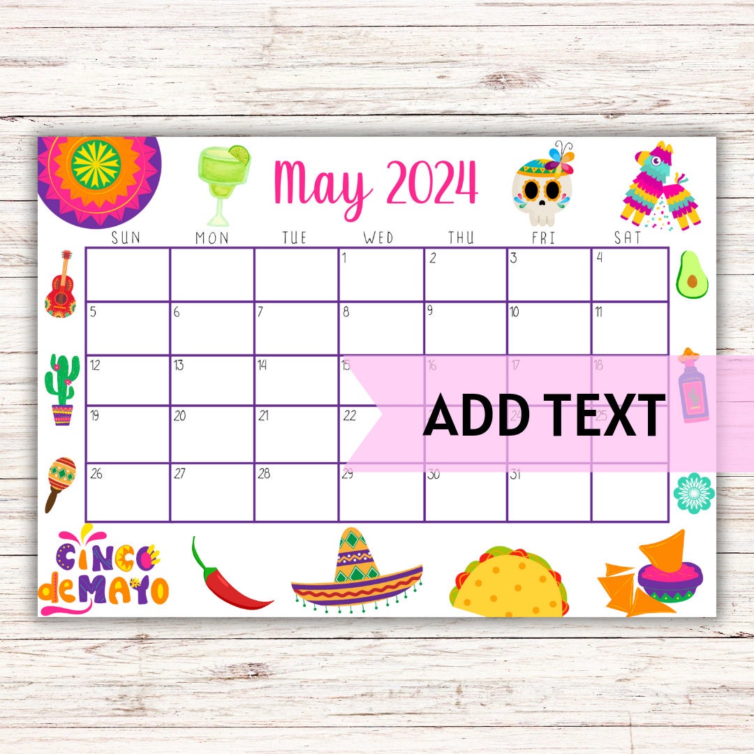 EDITABLE Printable May Calendar 2024 Cinco De Mayo Themed Calendar ...