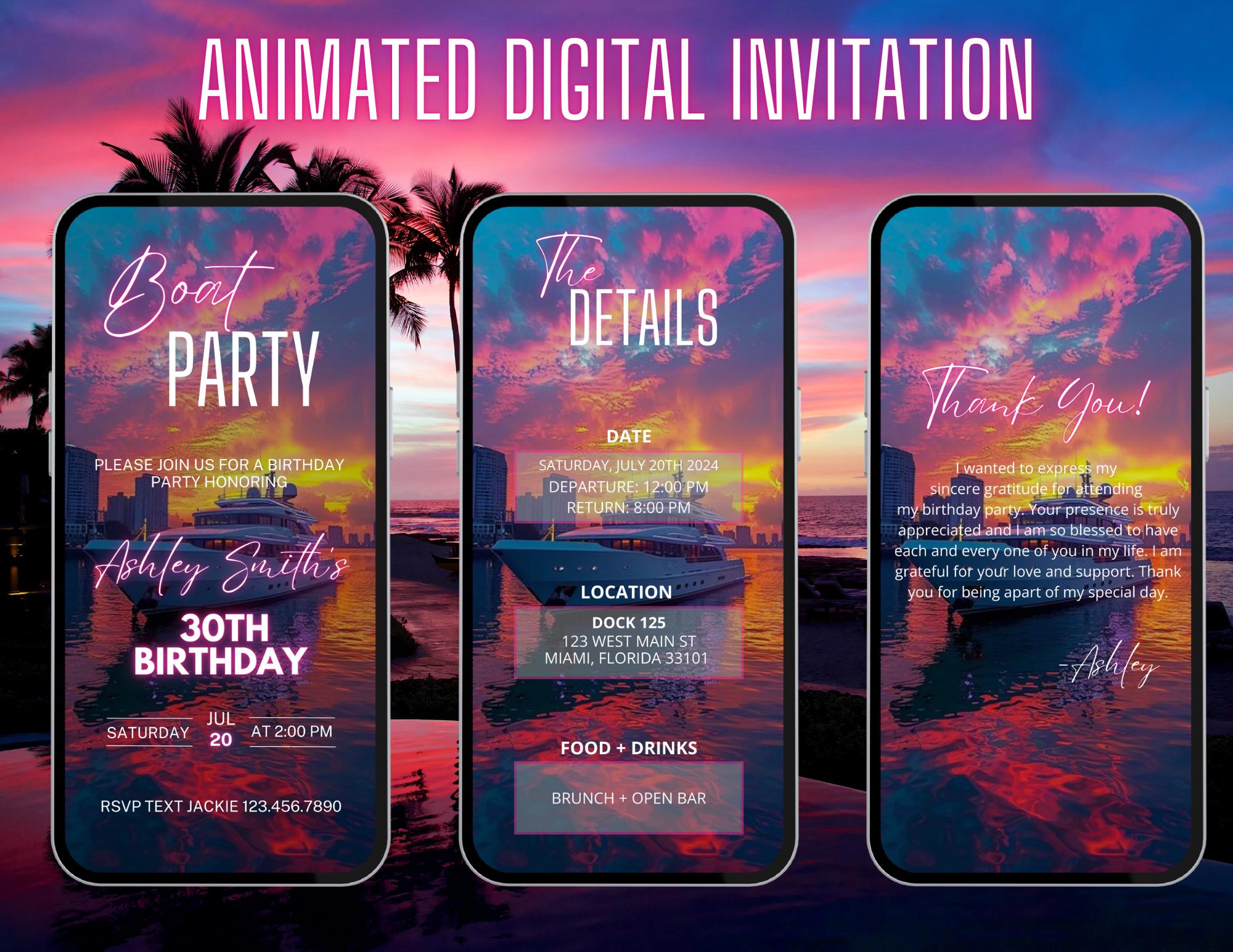 Digital Boat Party Invitation | Animated Yacht Party Invite | Summer ...
