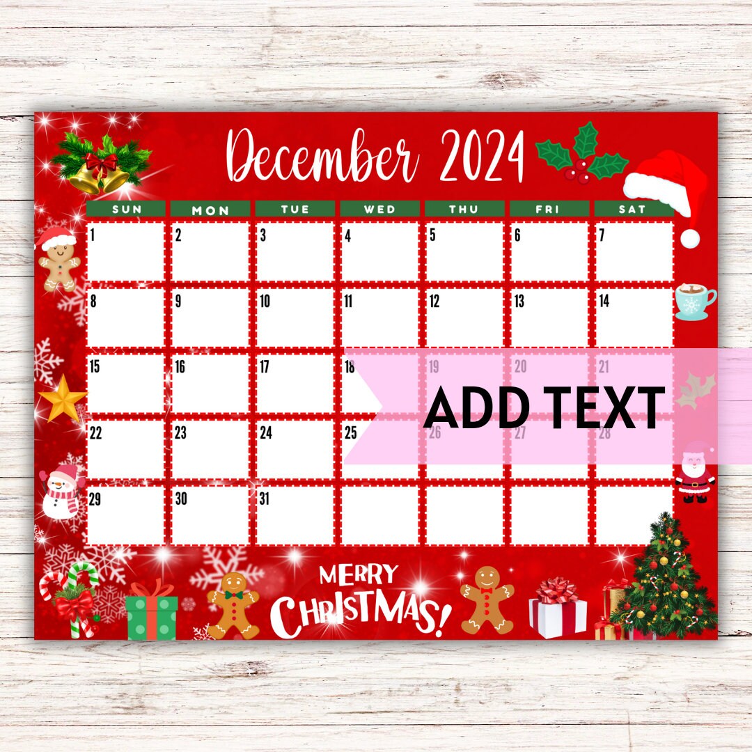EDITABLE Printable December Calendar 2024 | Cute Christmas Calendar ...