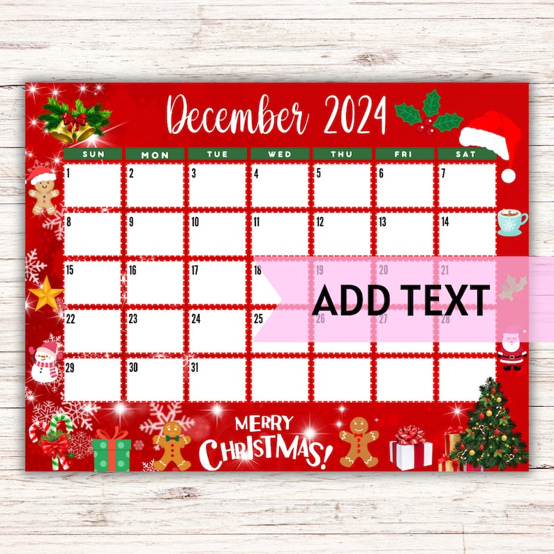 EDITABLE Printable December Calendar 2024 | Cute Christmas Calendar ...